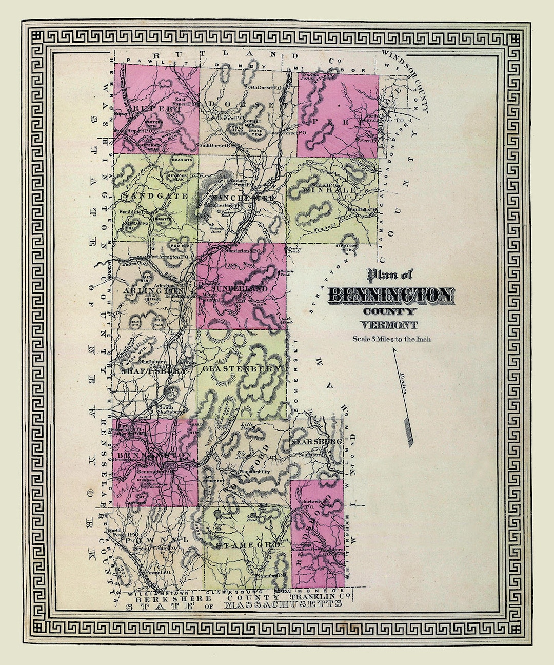 1876 Map of Bennington County Vermont - Etsy
