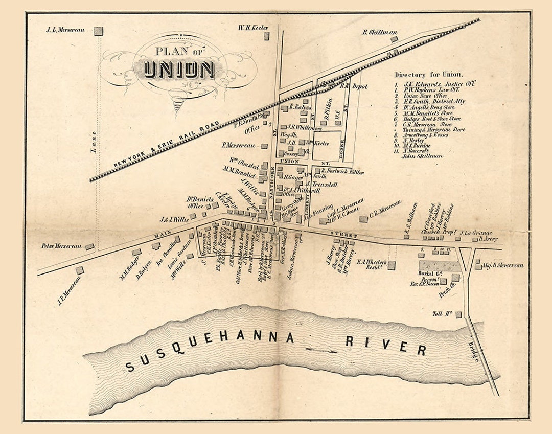 1855 Town Map of Union Broome County New York - Etsy