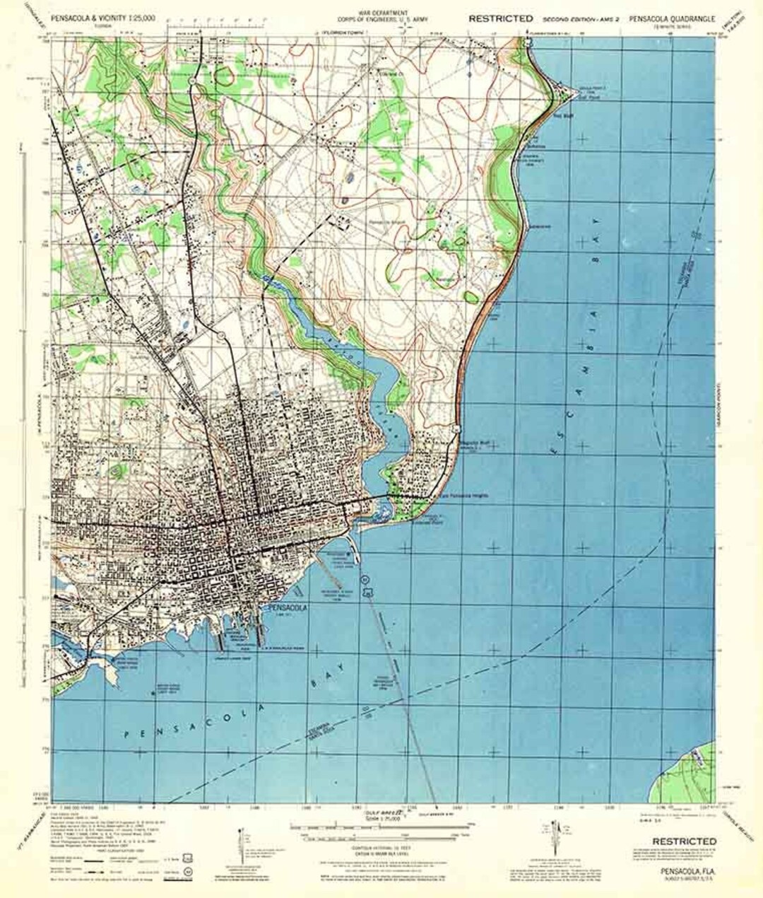 1944 Topo Map of Pensacola Florida Quadrangle - Etsy
