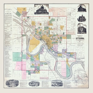 1891 Map of Ottumwa Iowa - Etsy