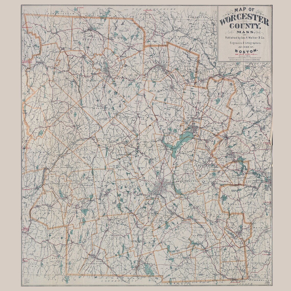 1904 Map of Worcester County Massachusetts - Etsy