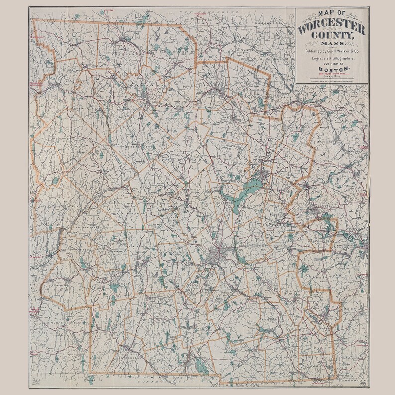 1904 Map of Worcester County Massachusetts - Etsy