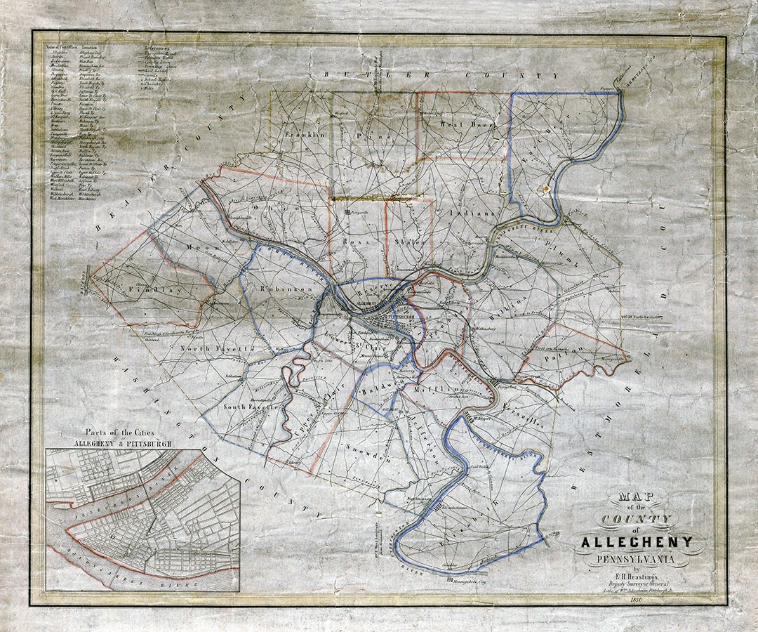 1850 Map of Allegheny County Pennsylvania - Etsy