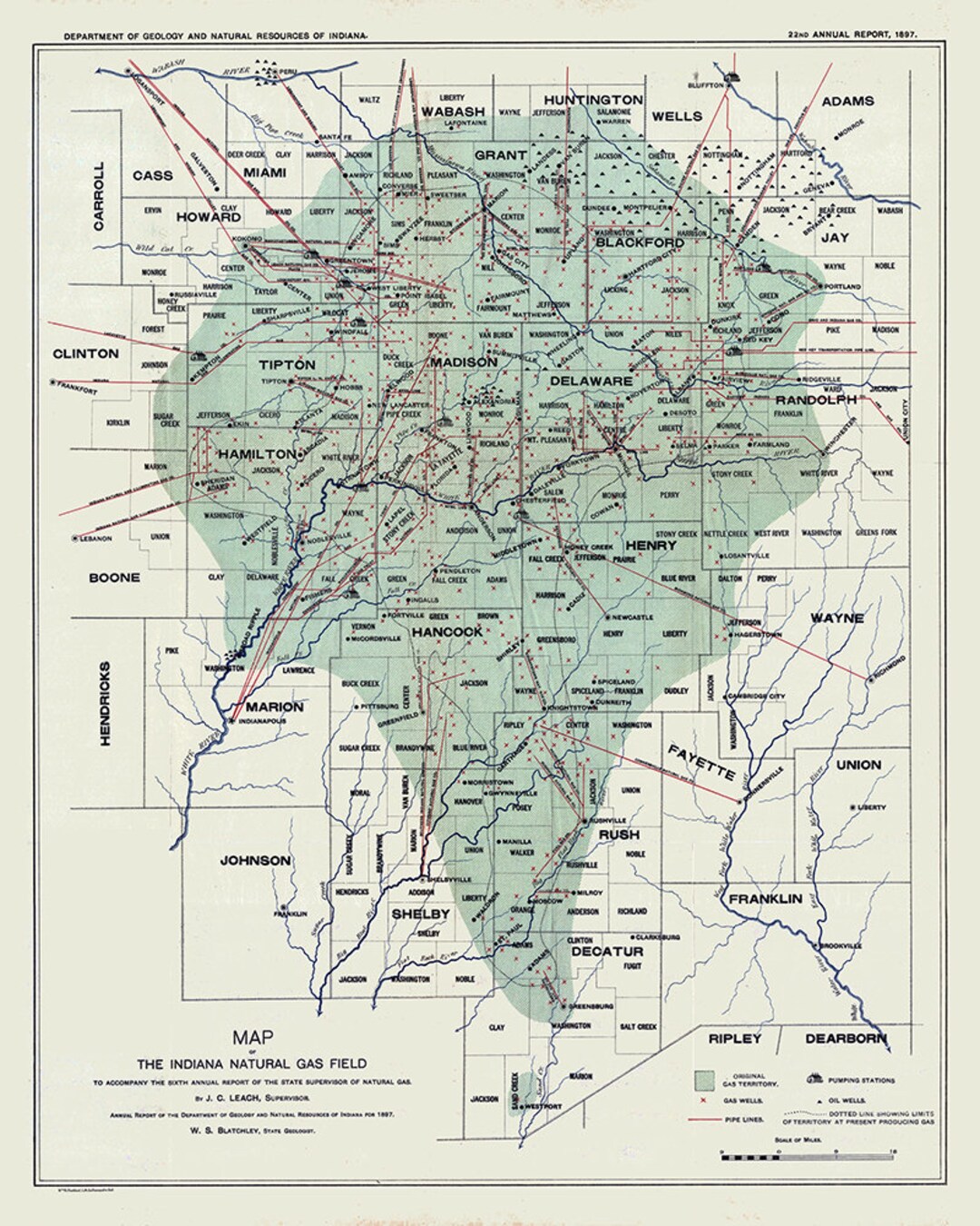 1897 Map of the Indiana Natural Gas Field - Etsy