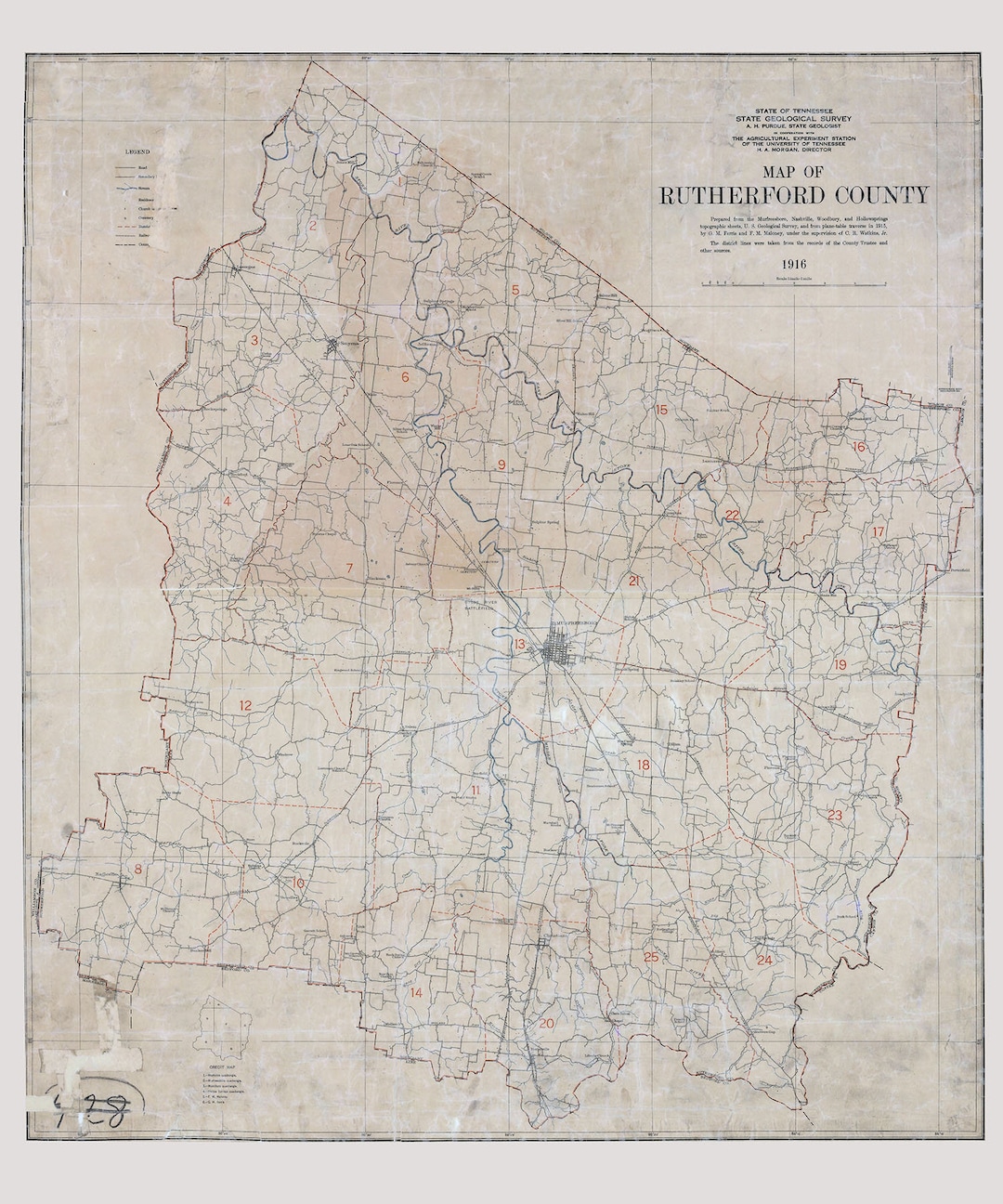 1916 Map of Rutherford County Tennessee - Etsy