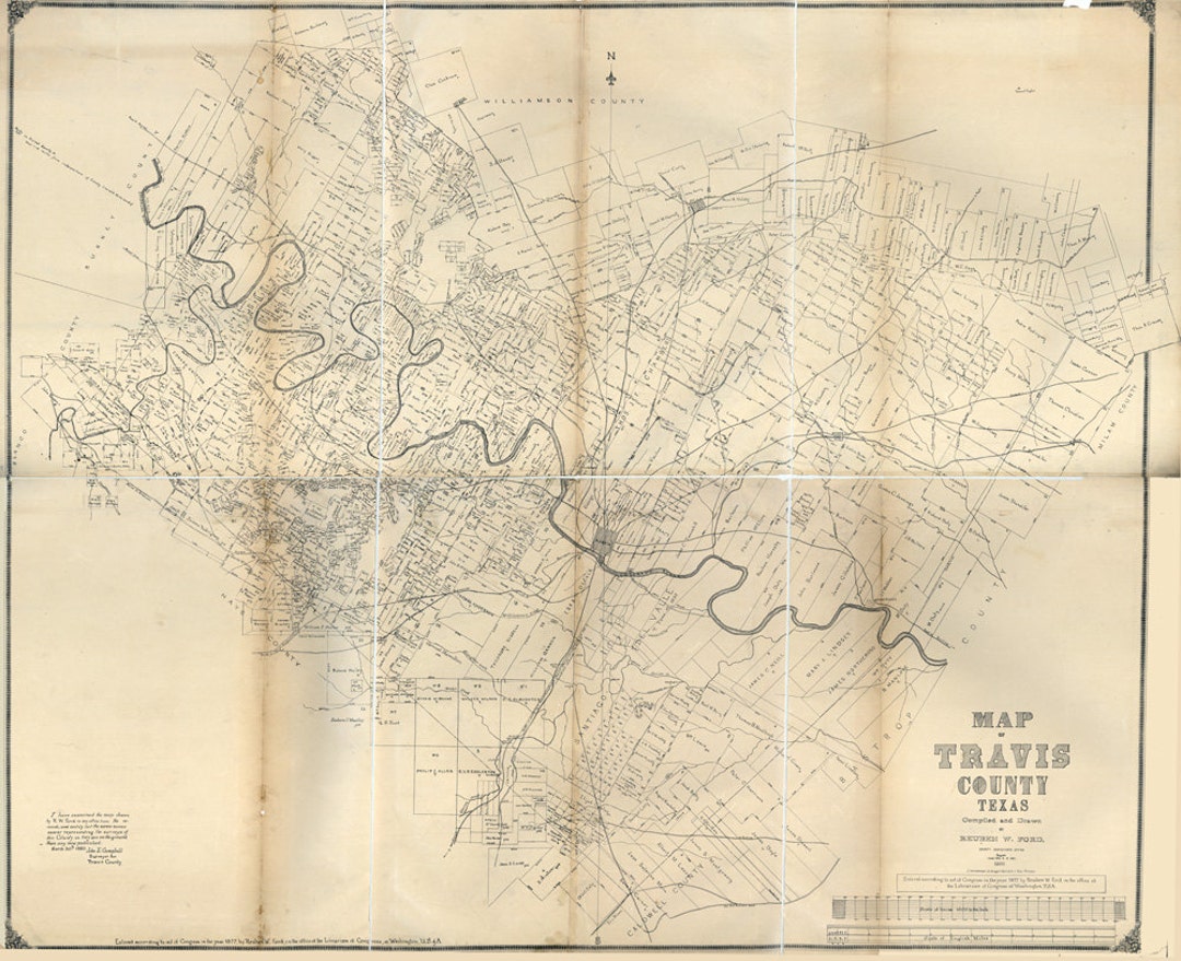 1880 Farm Line Map of Travis County Texas Austin - Etsy
