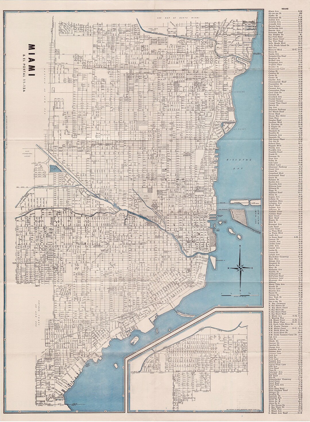 1952 Map of Miami Florida - Etsy