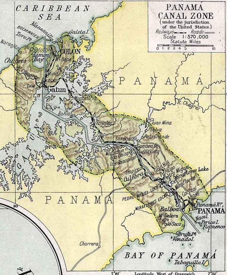 1920 Map of Central America and Panama Canal - Etsy
