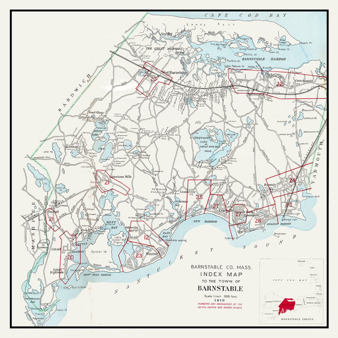 1910 Town Map of Barnstable Massachusetts - Etsy