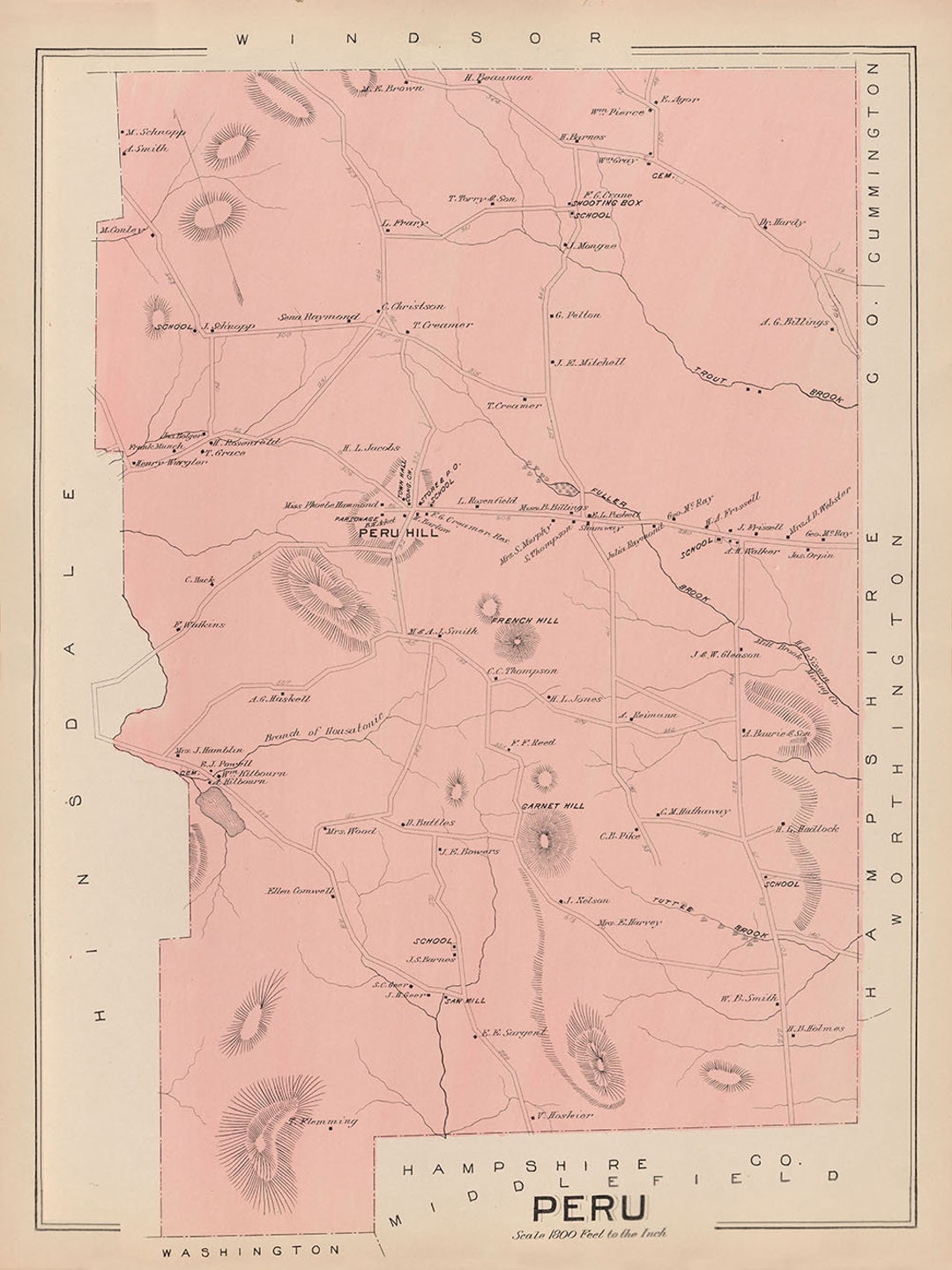 1904 Map of Peru Berkshire County Massachusetts - Etsy