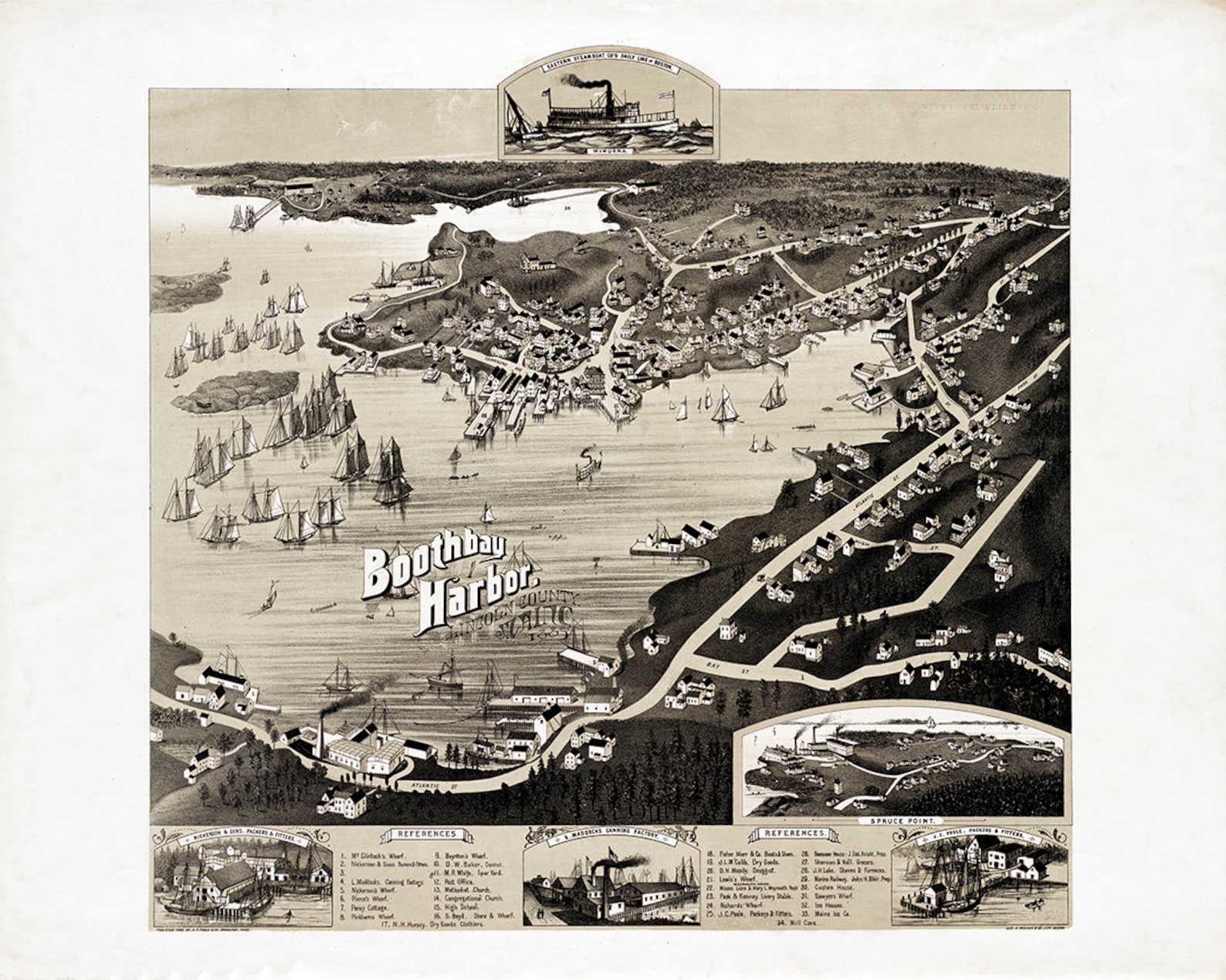 1885 Panoramic Map of Boothbay Harbor Lincoln County Maine - Etsy