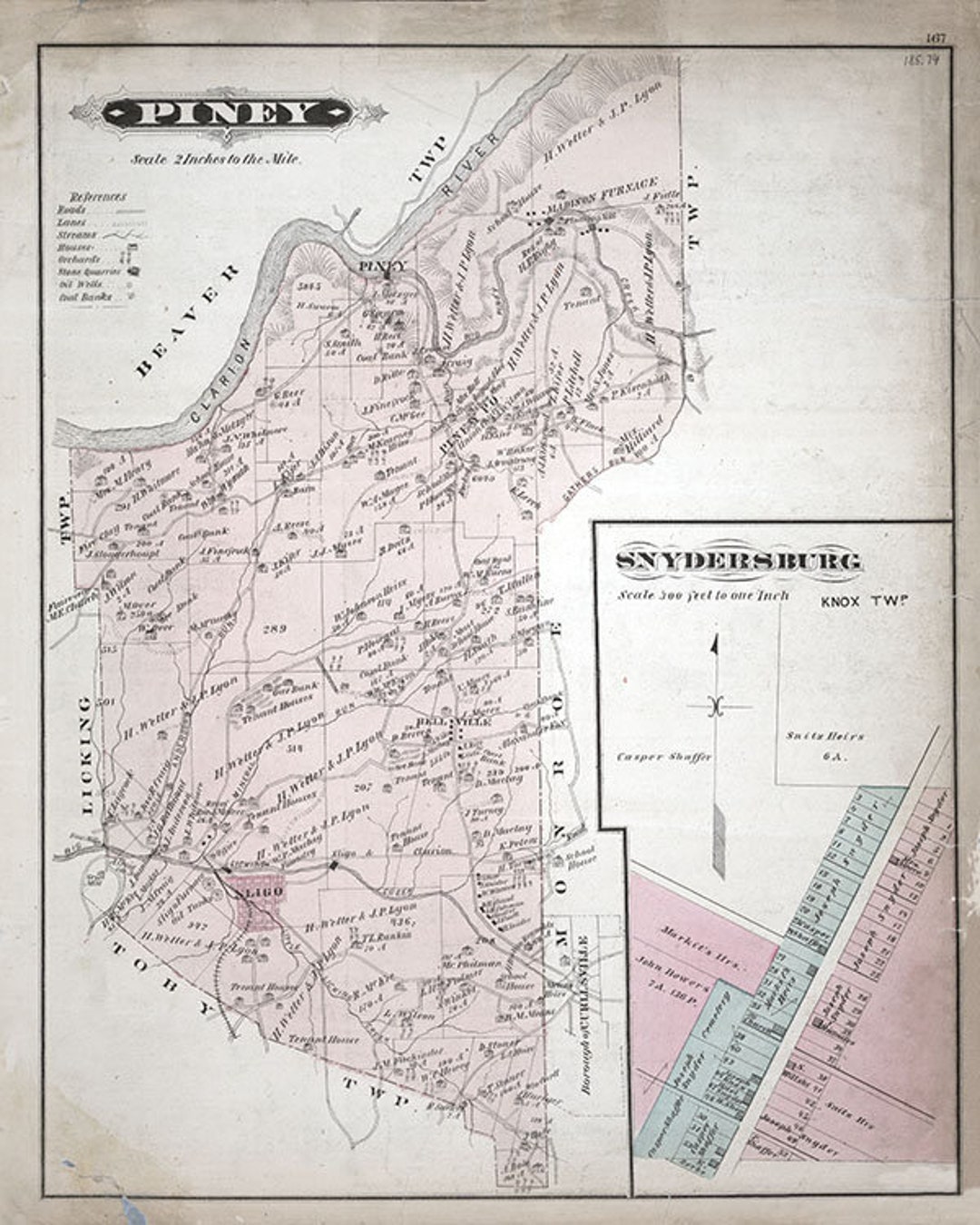 1877 Map of Piney Township Clarion County Pennsylvania Oil Wells - Etsy