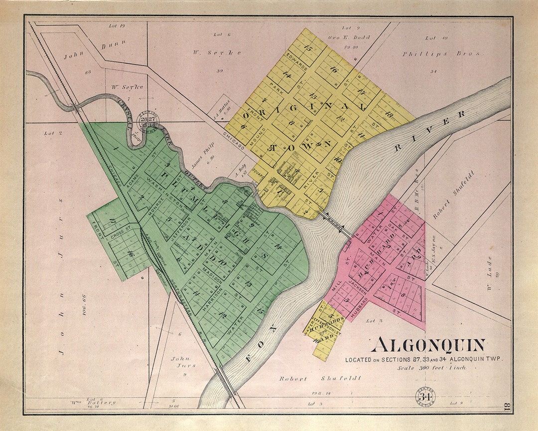 1892 Town Map of Algonquin Mchenry County Illinois - Etsy