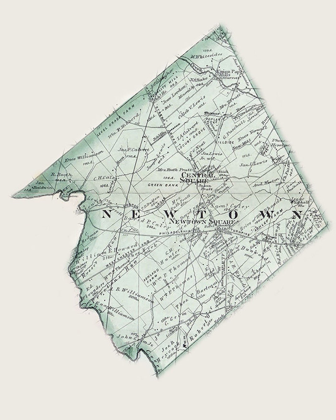 1876 Map of Newtown Township Delaware County PA - Etsy