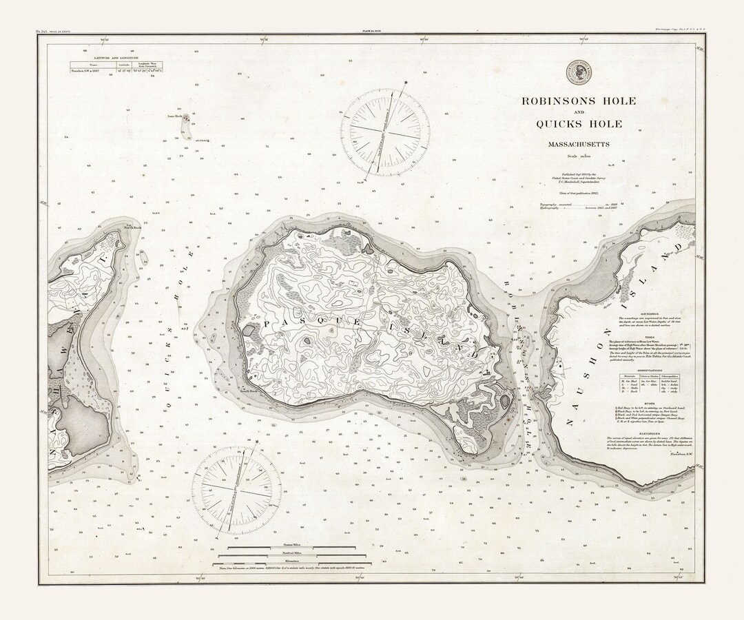 1892 Nautical Chart of Robinsons Hole and Quicks Hole Massachusetts - Etsy