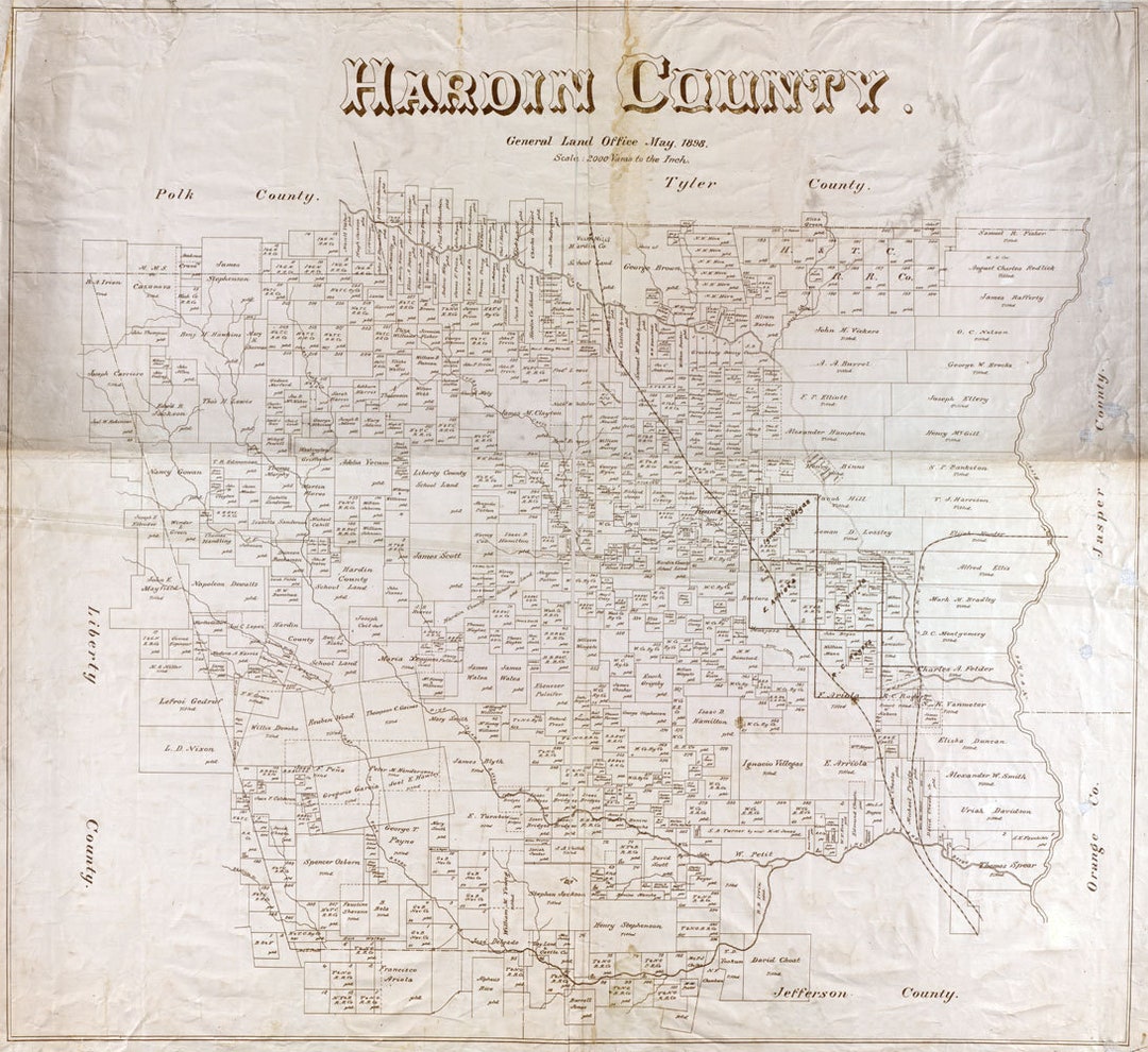 1898 Farm Line Map of Hardin County Texas - Etsy