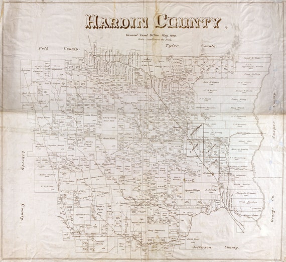 1898 Farm Line Map of Hardin County Texas | Etsy