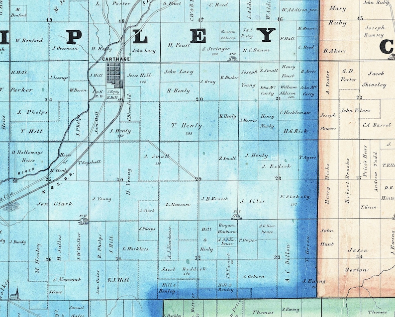 1856 Farm Line Map of Rush County Indiana - Etsy