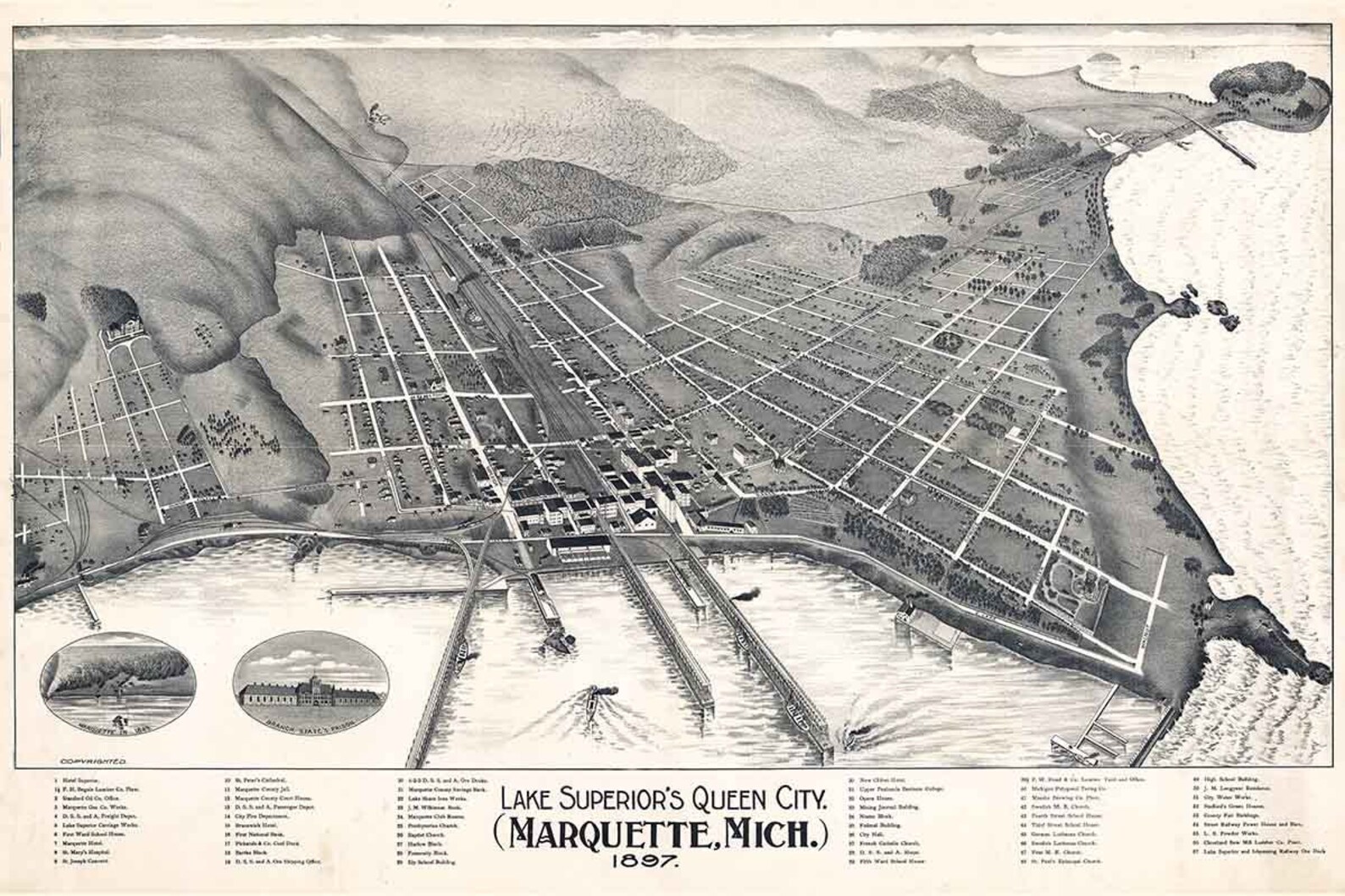1897 Panoramic Map of Marquette Michigan Lake Superior - Etsy