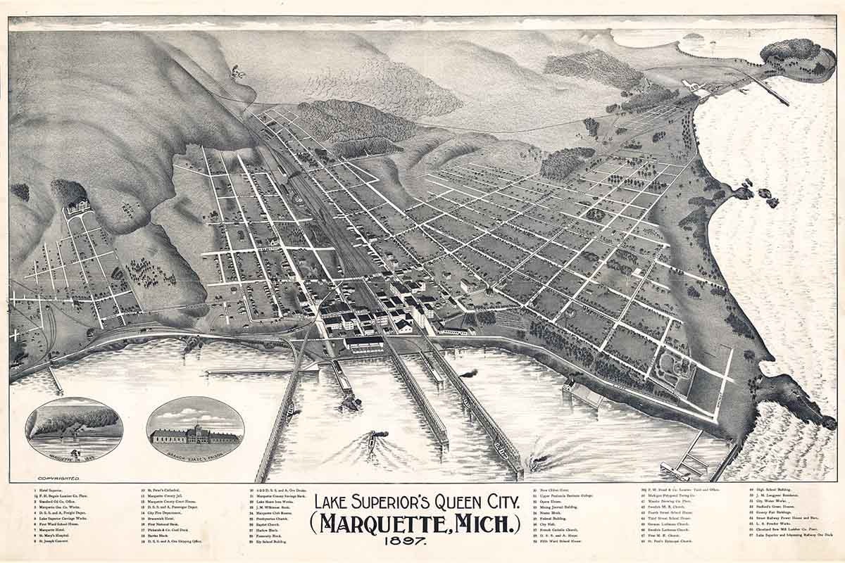 1897 Panoramic Map of Marquette Michigan Lake Superior - Etsy