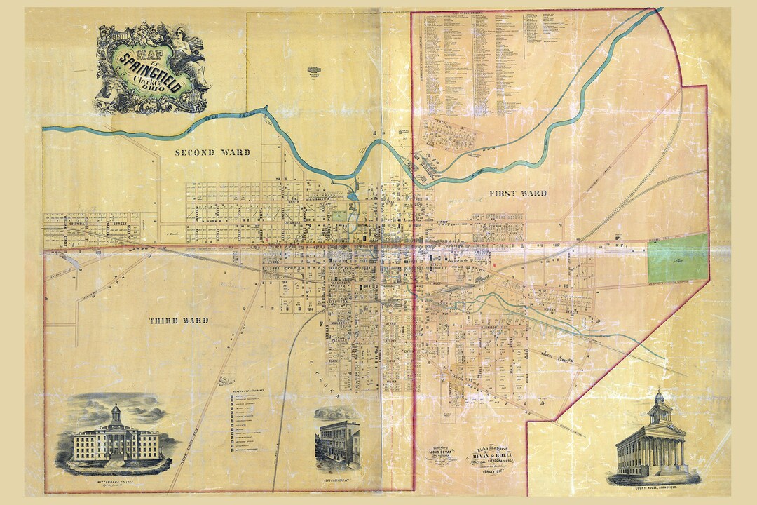 1856 Map of Springfield Clark County Ohio - Etsy
