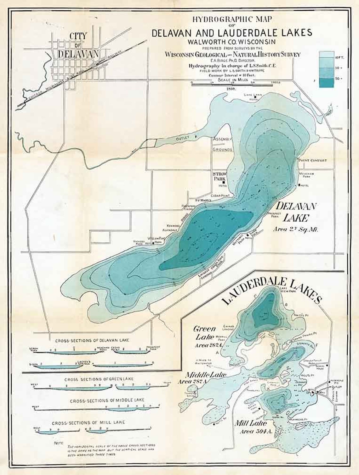 1898 Map of Delavan and Lauderdale Lakes Walworth County Wisconsin - Etsy