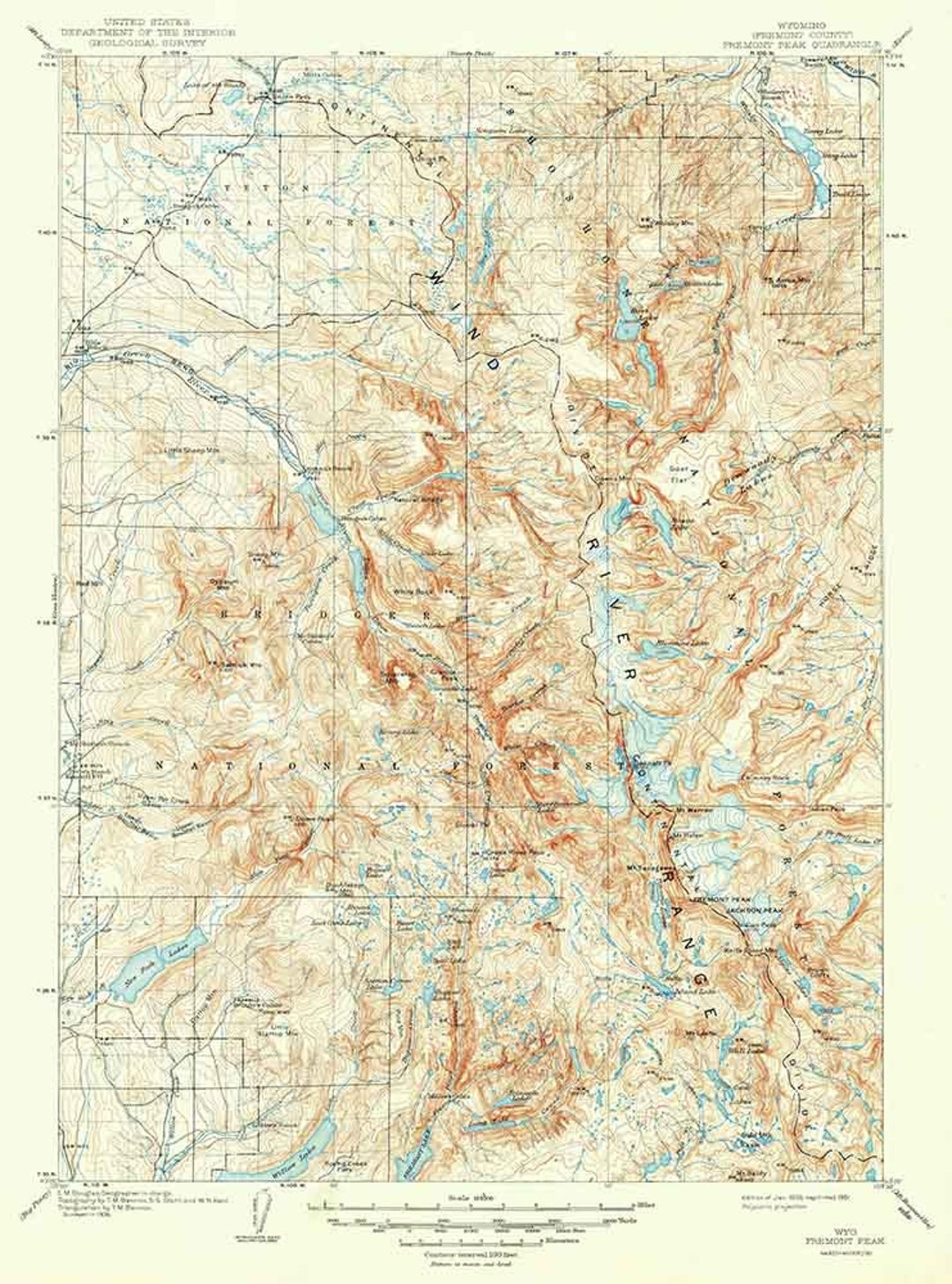 1909 Topo Map of Fremont Peak Wyoming Wind River Range - Etsy