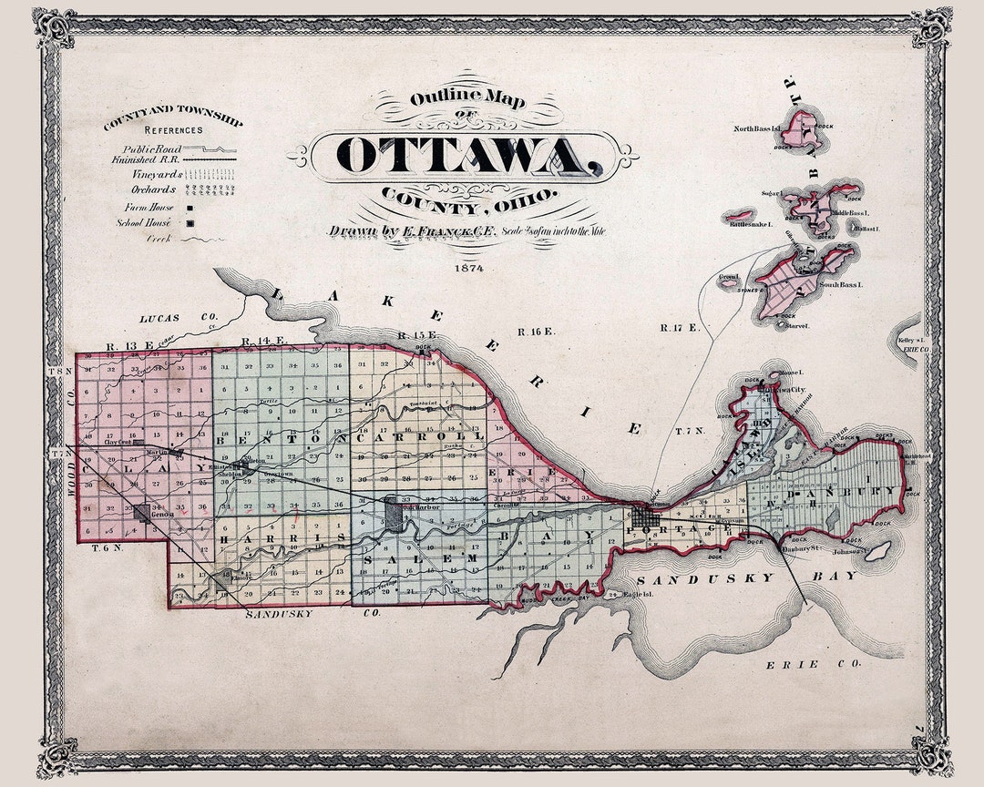 1874 Map of Ottawa County Ohio Lake Erie Islands - Etsy