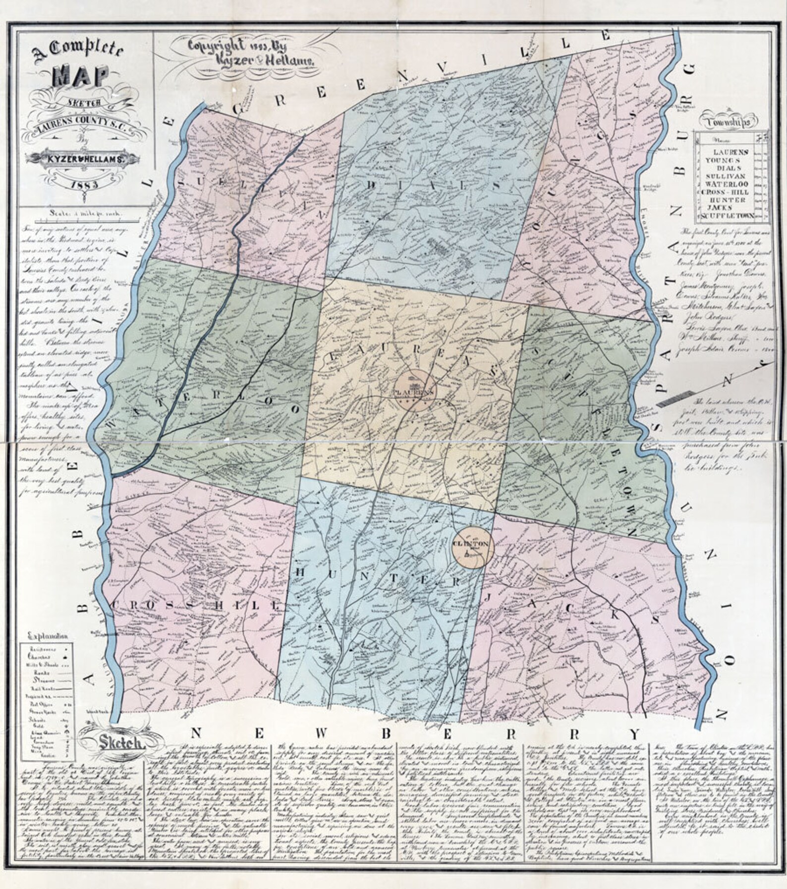 1883 Map of Laurens County South Carolina Family Names - Etsy