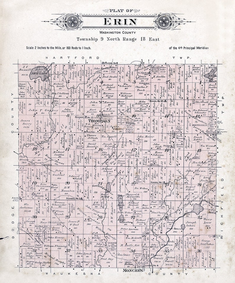1915 Map of Erin Township Washington County Wisconsin - Etsy