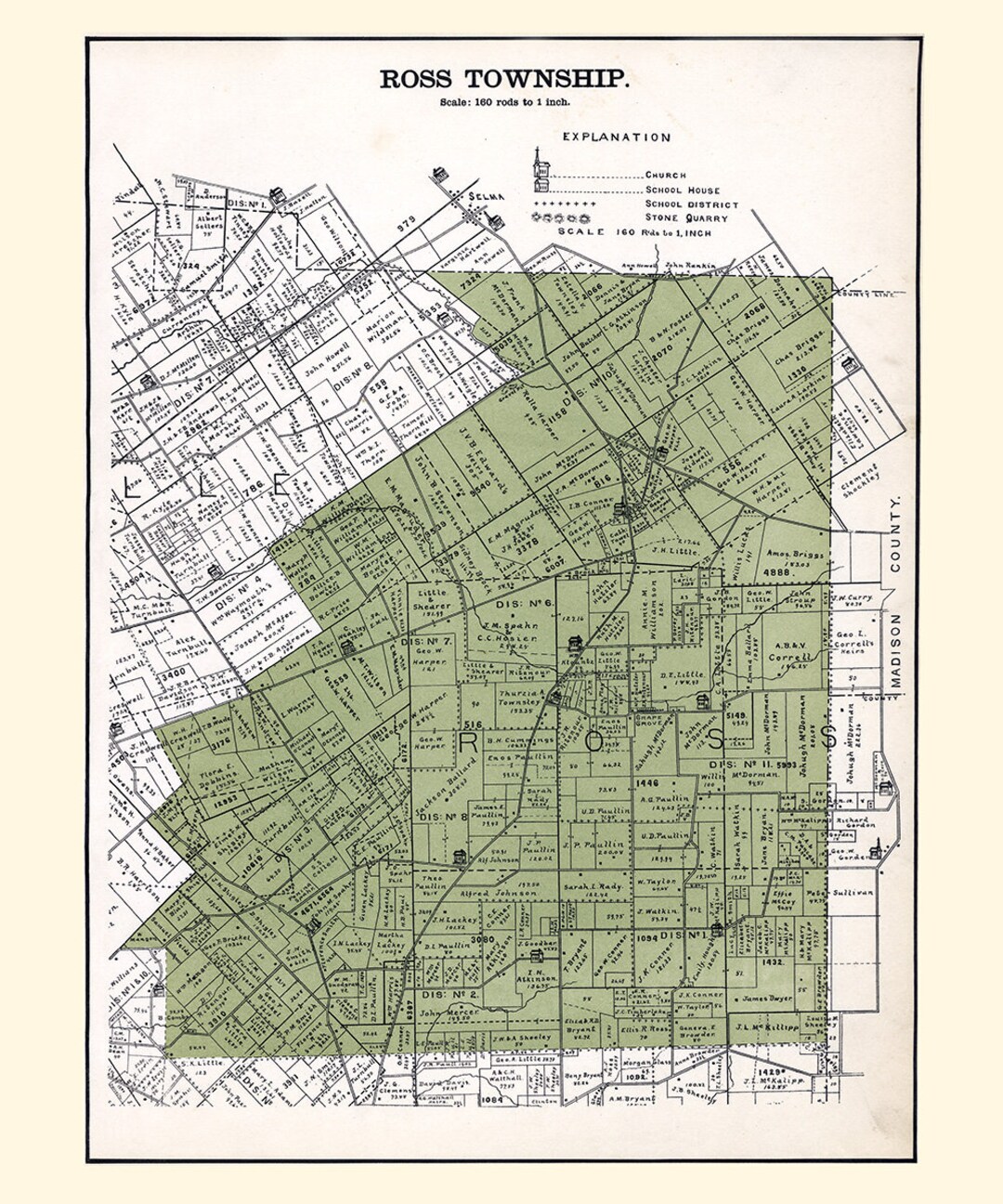 1896 Map of Ross Township Greene County Ohio - Etsy