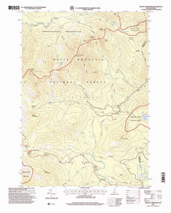 1995 Topo Map of Mount Carrigain New Hampshire White Mountains | Etsy