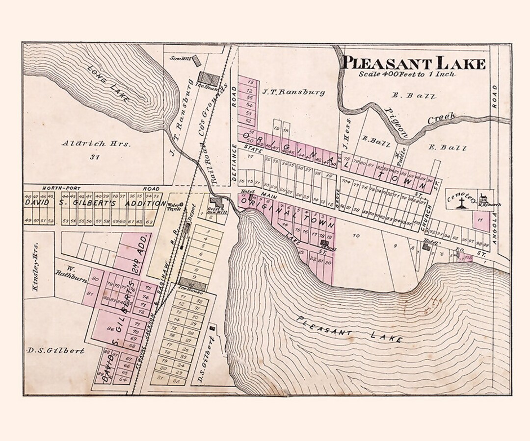 1880 Town Map of Pleasant Lake Steuben County Indiana - Etsy