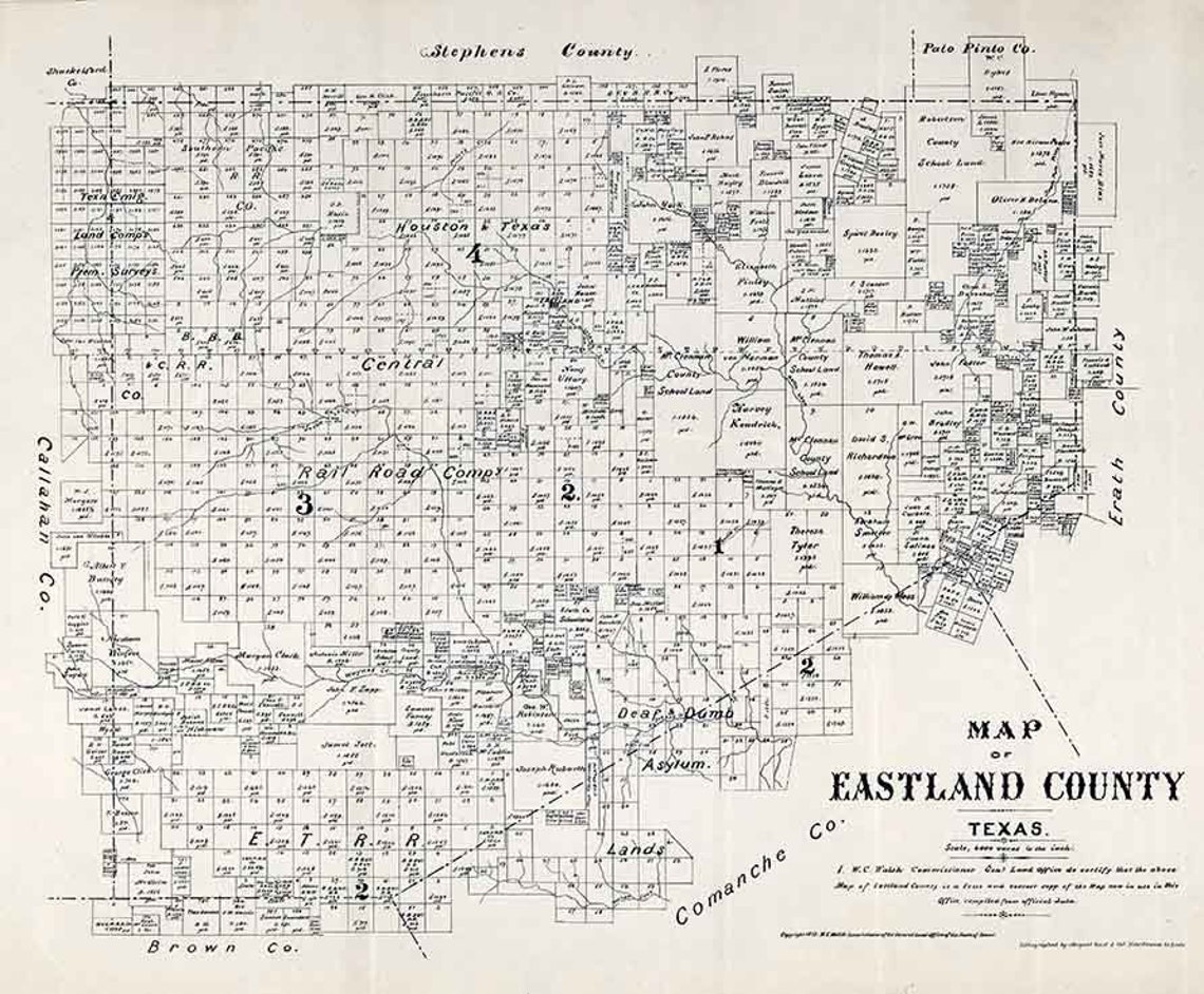 1879 Farm Line Map of Eastland County Texas - Etsy