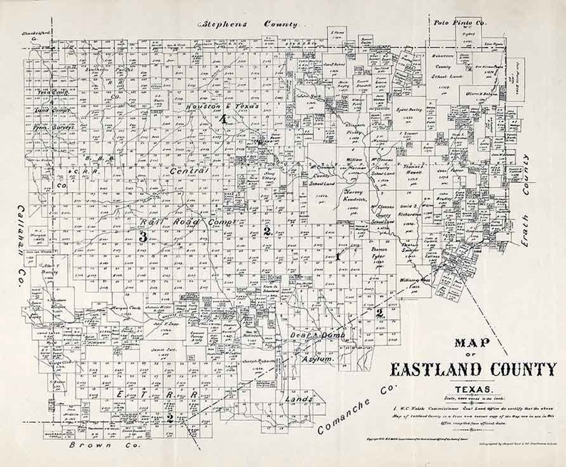 1879 Farm Line Map of Eastland County Texas - Etsy
