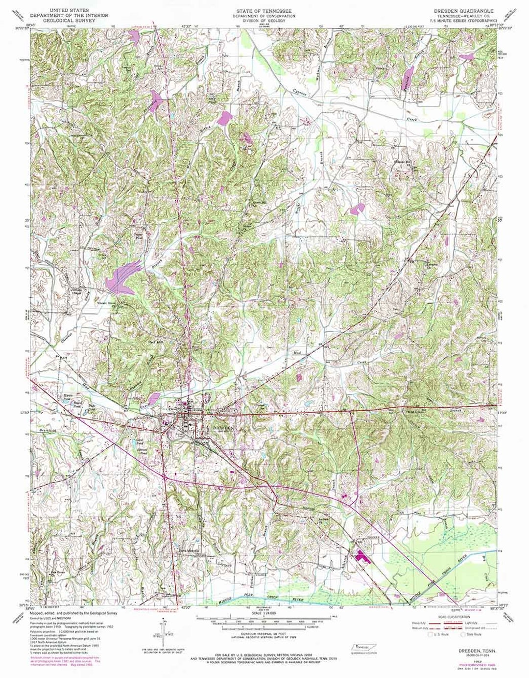 1952 Topo Map of Dresden Tennessee Cypress Creek - Etsy