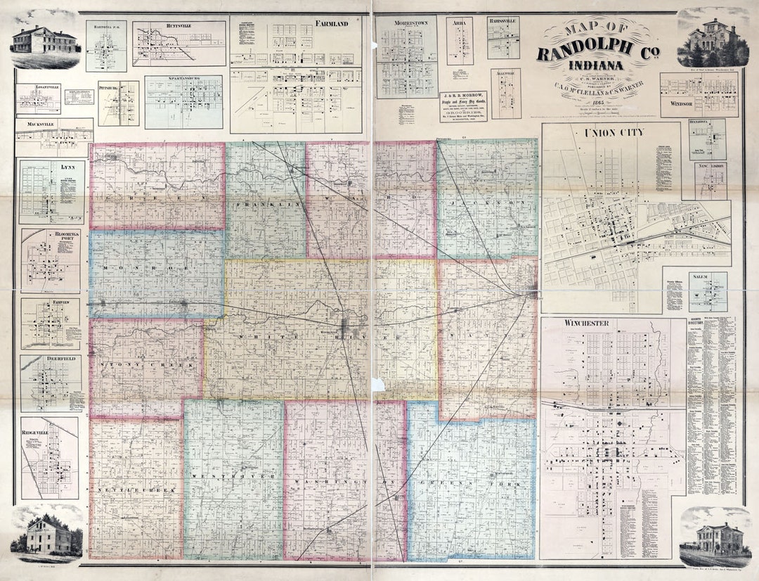 1865 Farm Line Map of Randolph County Indiana Winchester - Etsy