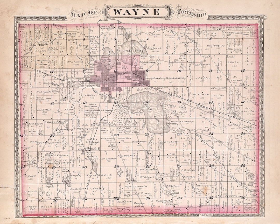 1879 Map of Wayne Township Kosciusko County Indiana - Etsy