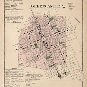 1868 Town Map of Greencastle Franklin County Pennsylvania - Etsy