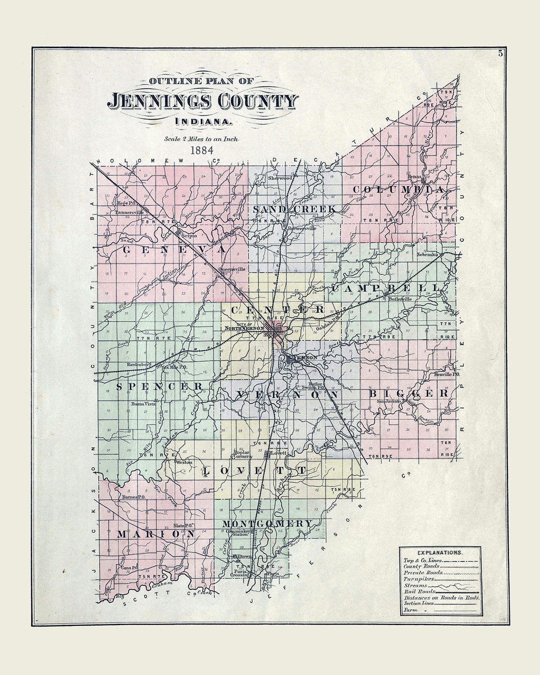 1884 Map of Jennings County Indiana - Etsy