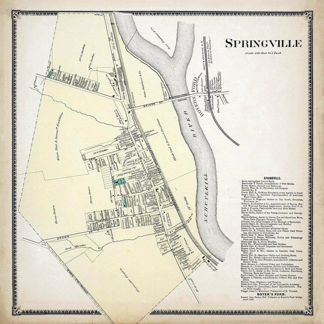 1873 Town Map of Springville Chester County Pennsylvania - Etsy