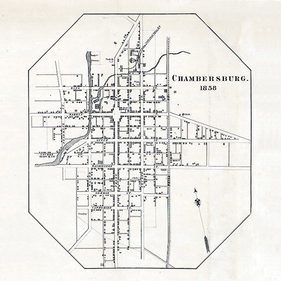 1858 Map of Chambersburg Franklin County Pennsylvania | Etsy