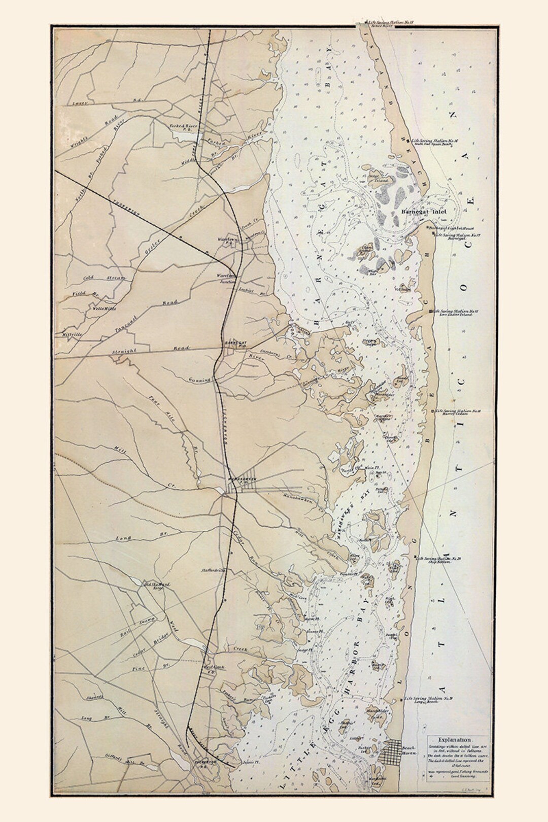 1878 Map of New Jersey Coast Barnegat Bay to Tuckerton - Etsy