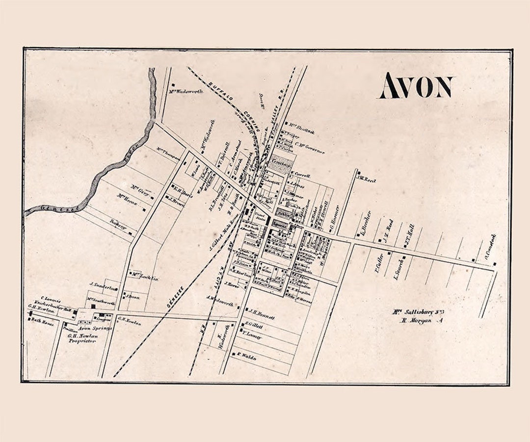 1858 Town Map of Avon Livingston County New York - Etsy