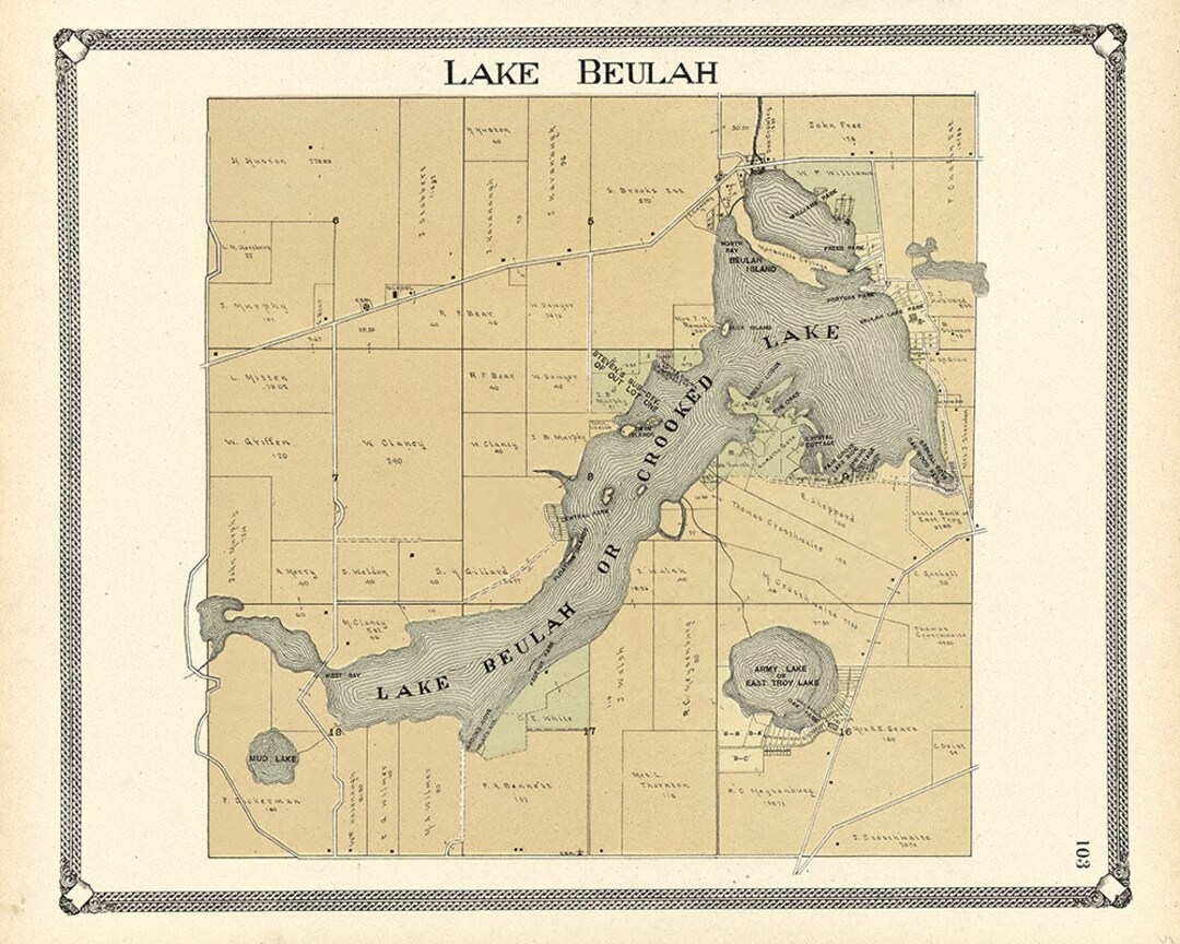 1907 Map of Lake Beulah Crooked Lake Walworth County Wisconsin - Etsy