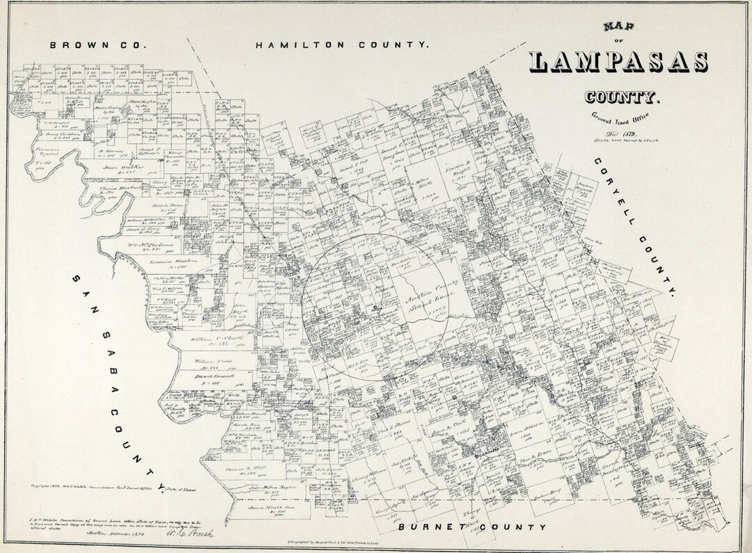 1879 Farm Line Map of Lampasas County Texas - Etsy