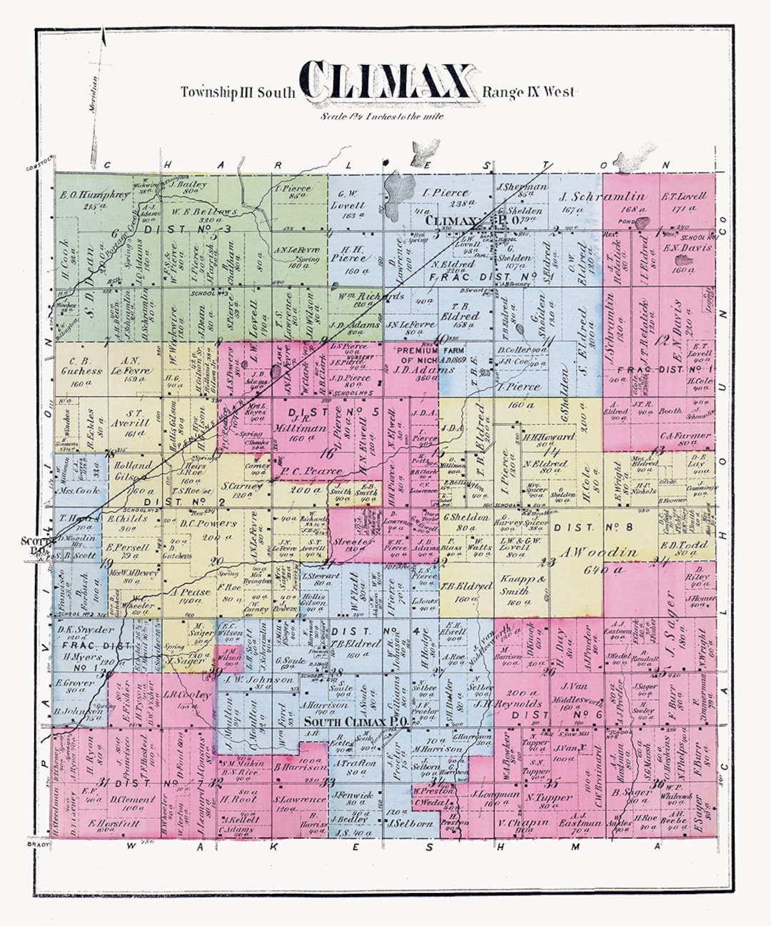 1873 Map of Climax Township Kalamazoo County Michigan - Etsy