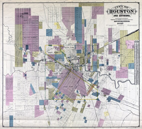 1895 Map of the City of Houston Texas | Etsy