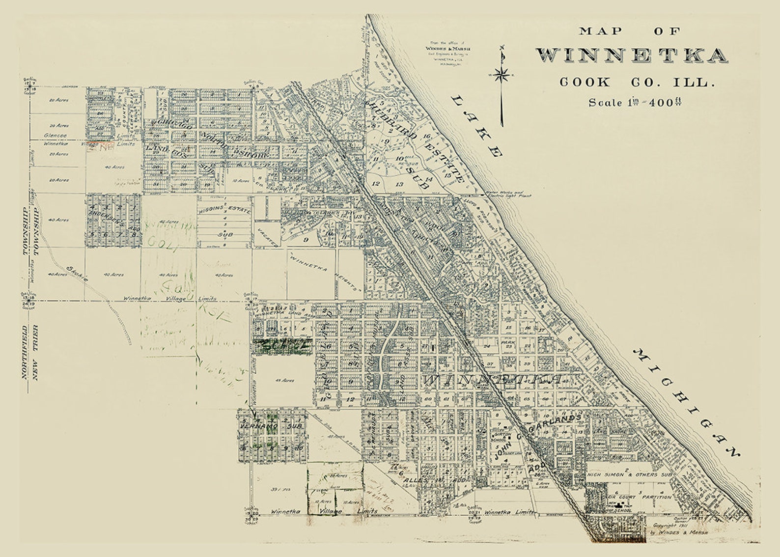 1911 Map of Winnetka Cook County Illinois - Etsy