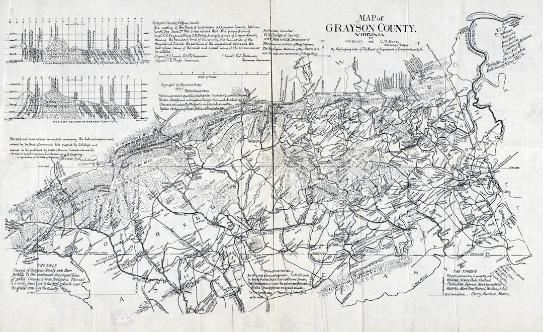 1897 Map of Grayson County Virginia Family Names Genealogy - Etsy